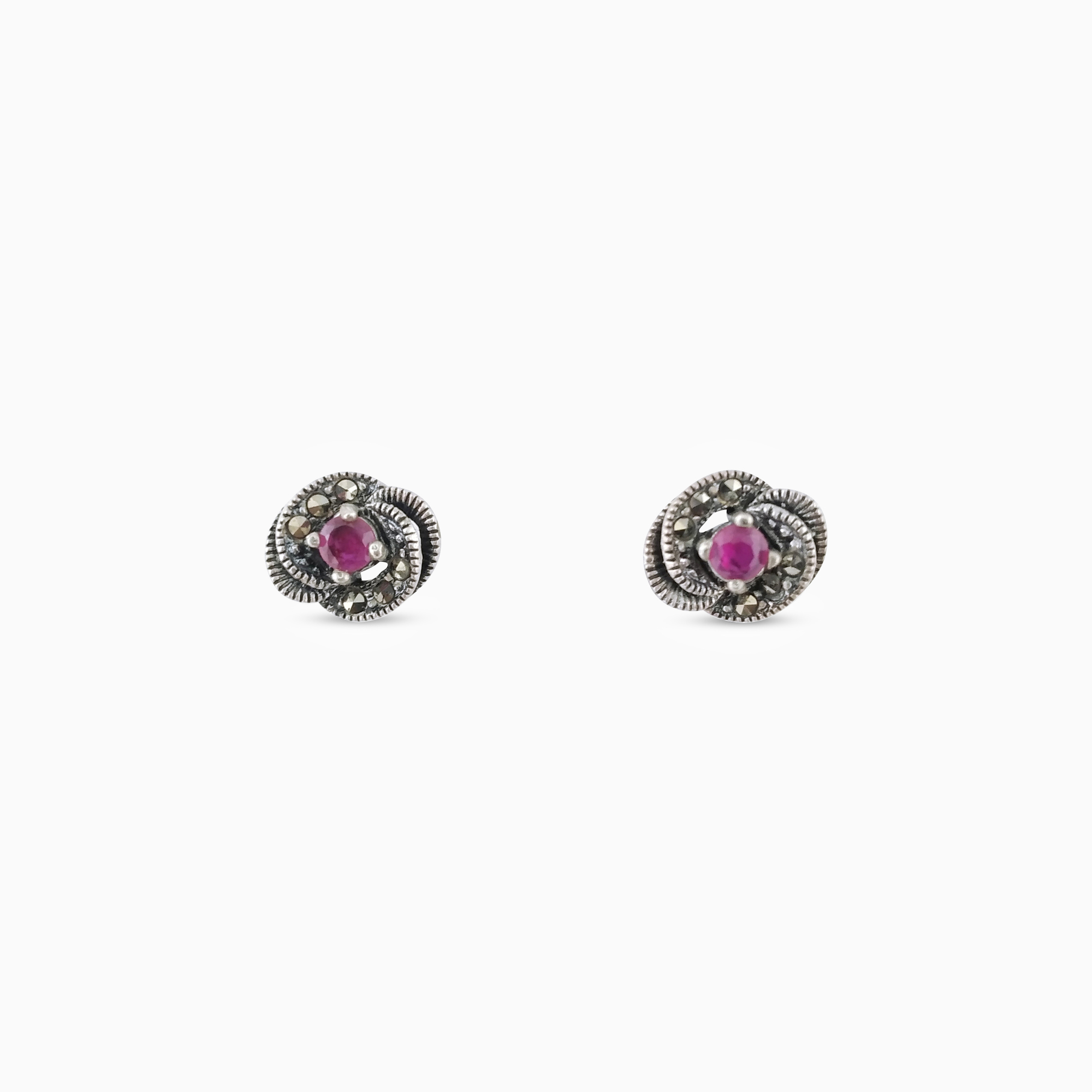 Tiny Red Gemstone Stud Earrings - Silvenza